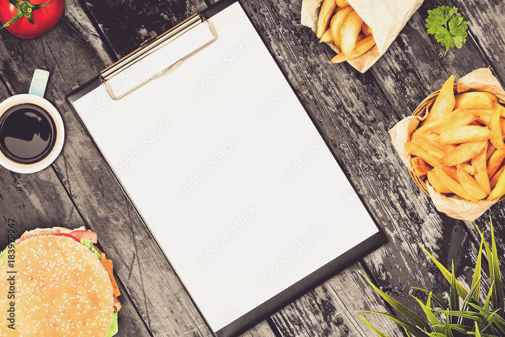 Paper notepad menu in a fast food restaurant Stock Photo | Adobe Stock