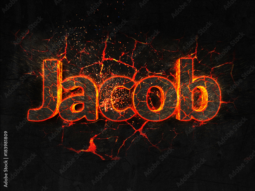 Jacob Fire text flame burning hot lava explosion background. Stock ...