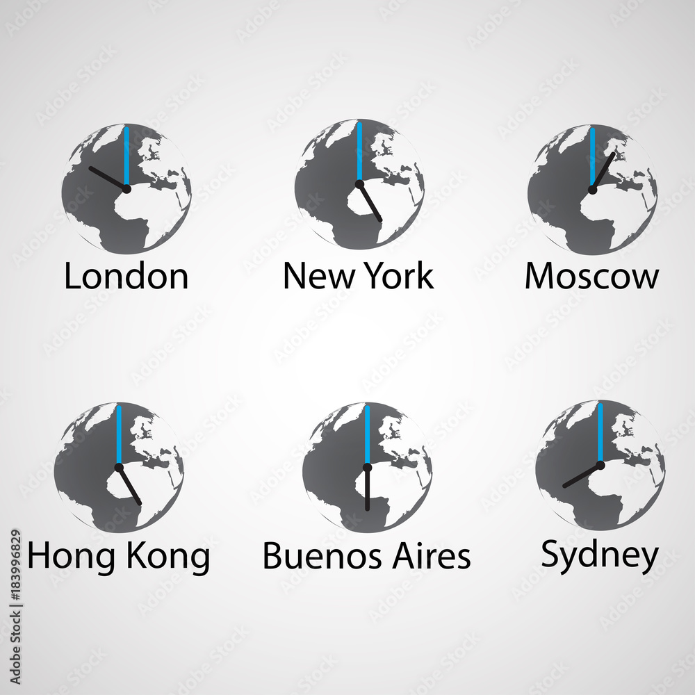 Vector illustration of world clock Stock Vector | Adobe Stock