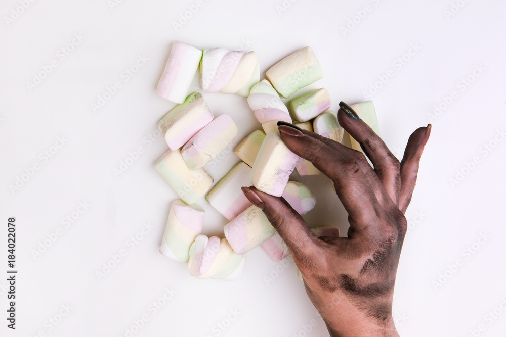 Food poisoning and dirty hand hygiene. Dirty hands touching ...