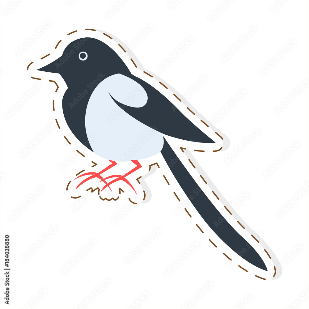 Cute Magpie Cartoon Flat Vector Sticker or Icon Stock Vector | Adobe Stock