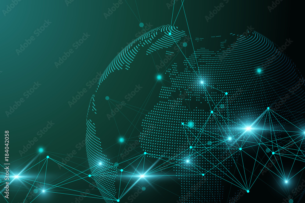 Network and data exchange over planet earth in space. Virtual Graphic ...