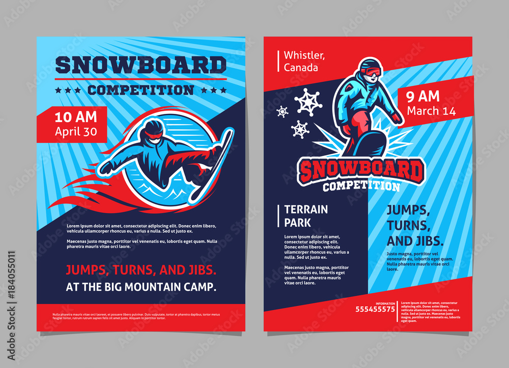 Snowboard competition posters, flyer - template vector design Stock ...