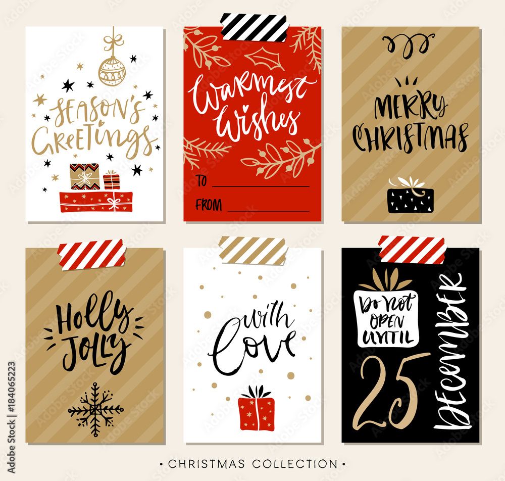 Christmas gift tags and cards with calligraphy. Hand drawn design ...