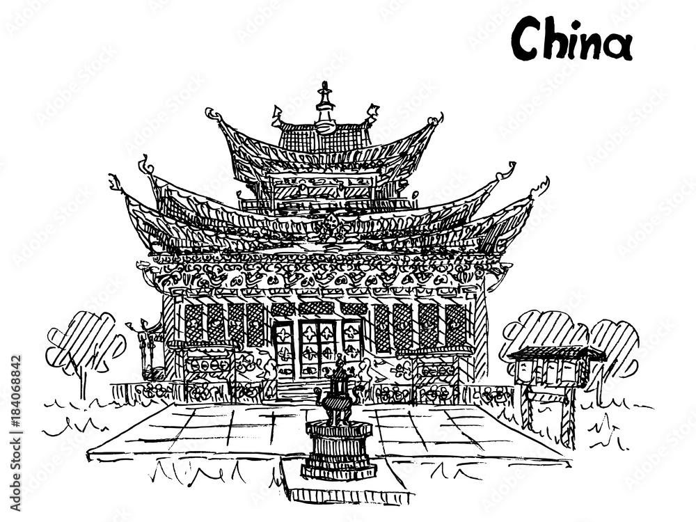Ancient Chinese Temple Drawings