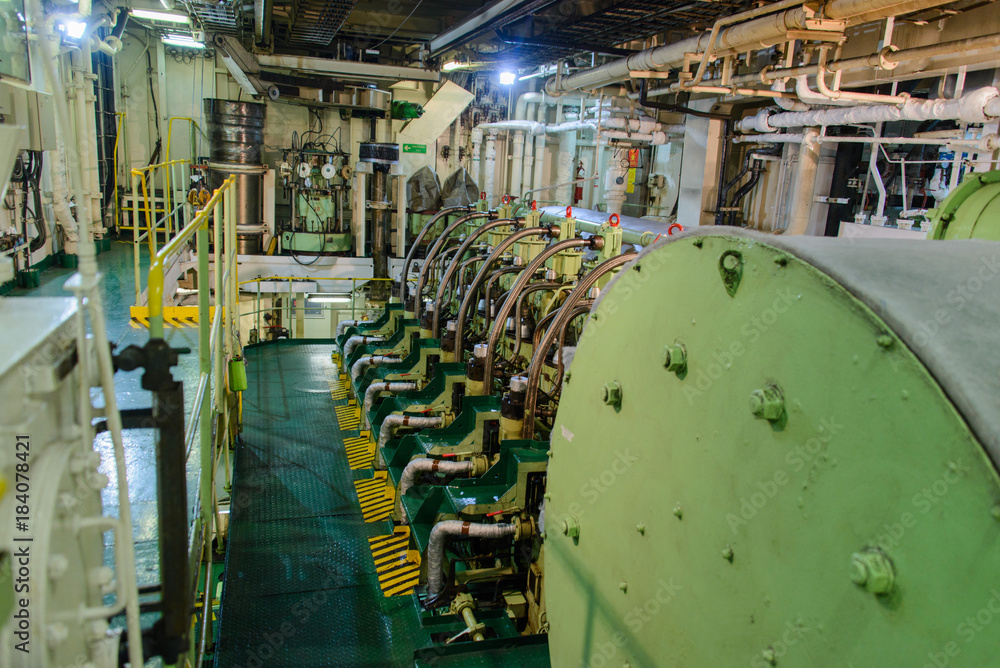 Inside engine room on big ship Stock Photo | Adobe Stock