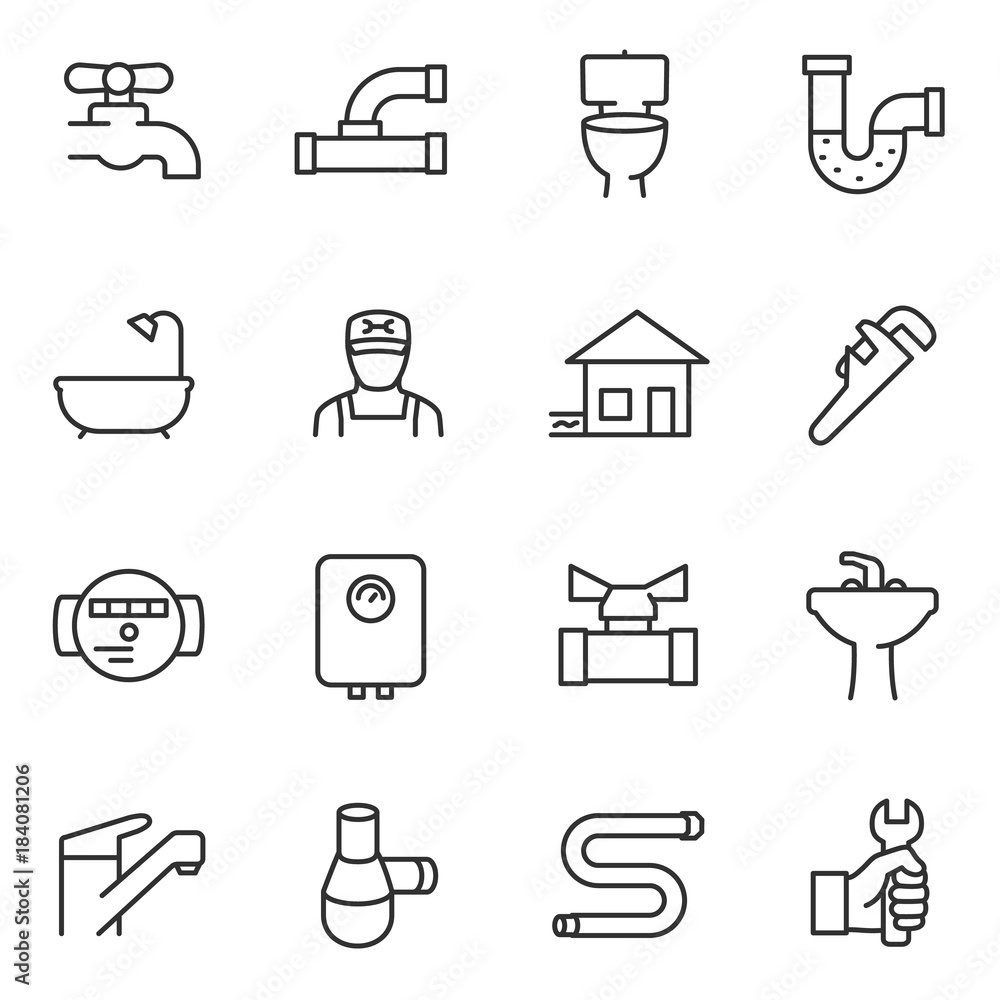 Plumbing icon set. Sewerage icons collection. Line with Editable stroke ...
