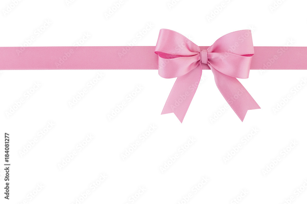 single horizontal pastel pink ribbon with double tied bow isolated on ...
