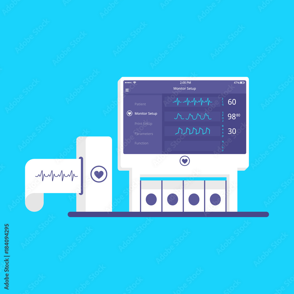 Electrocardiograph machine vector. Flat medical ekg device. Medical ...
