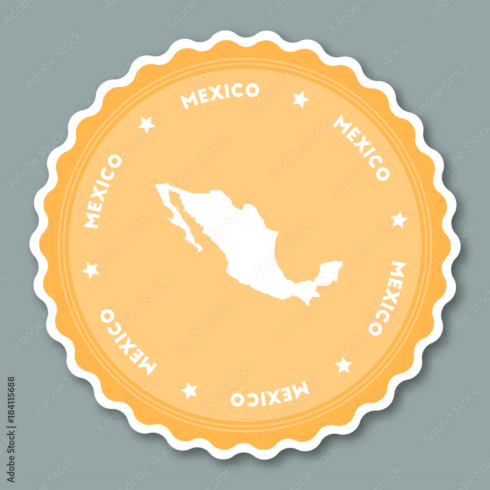Mexico sticker flat design. Round flat style badges of trendy colors ...