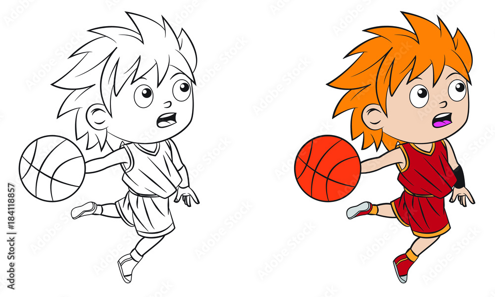 cartoon boy playing basketball . Both in separate layers for easy ...