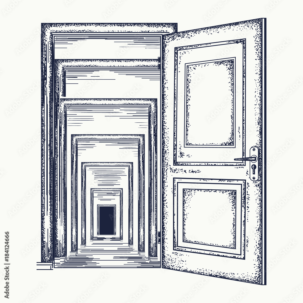 Door recursion. Psychological illustration. Symbol of infinite ...