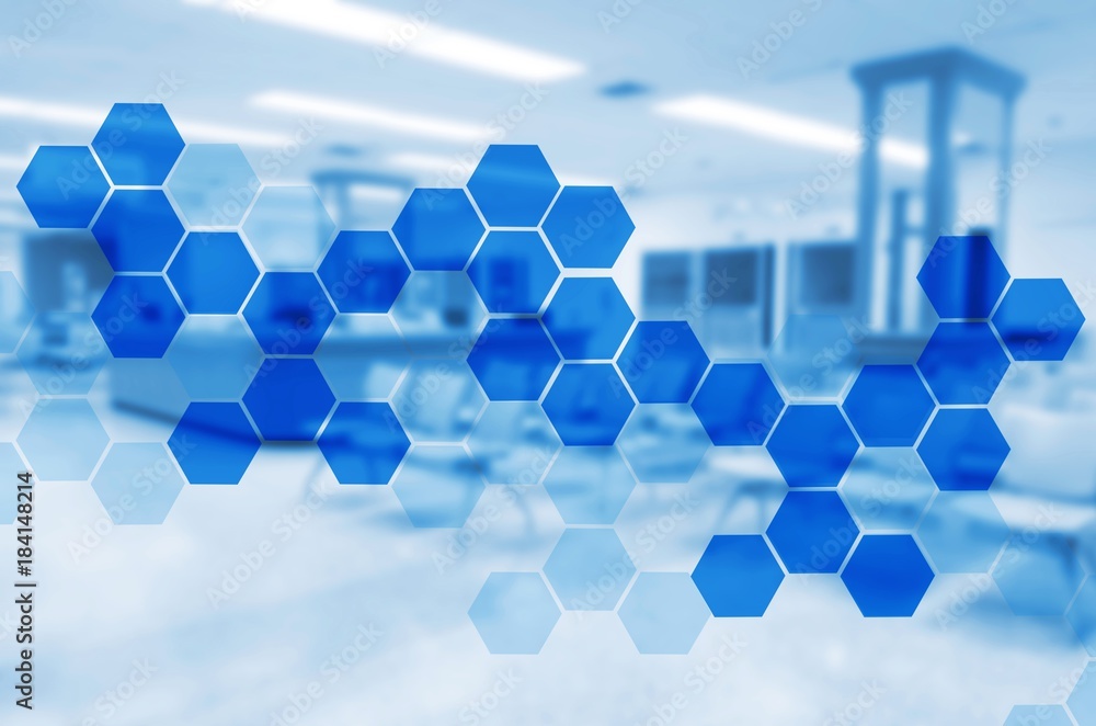 blank hexagonal shaped pattern on blurred hospital background, science ...