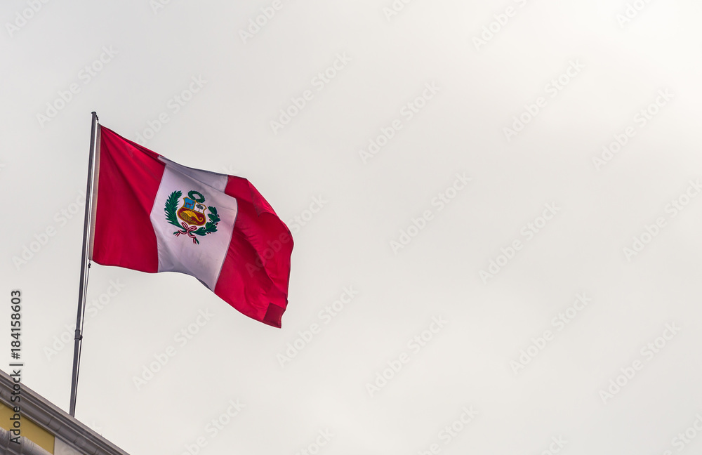 Lima, Peru - August 16, 2017: Flag of Peru in the historic center of ...