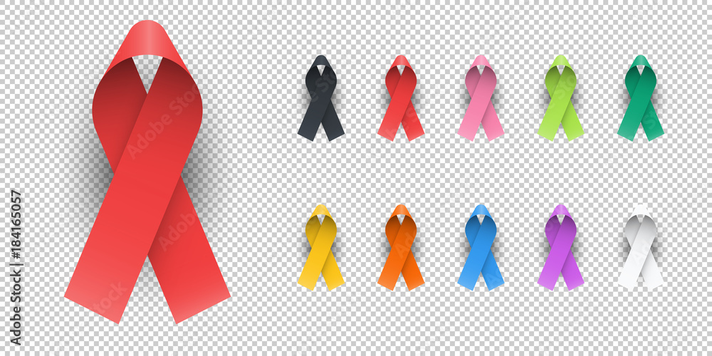 Realistic Colorful Awareness Ribbons Design Element Banner Emblem Sign ...