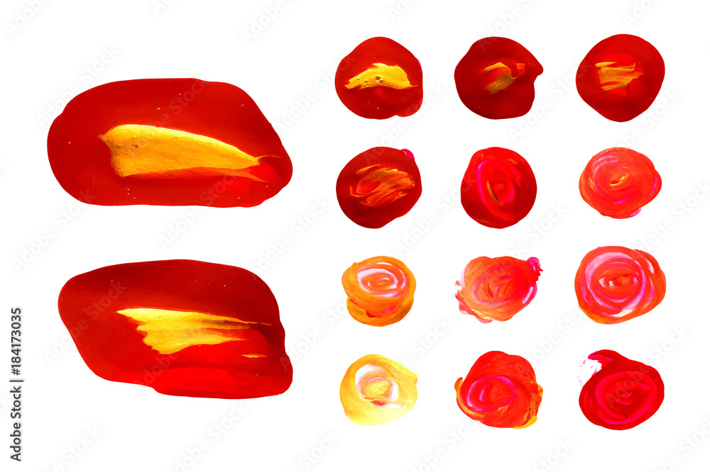 Vector gold and red paint smear stroke set. Abstract red and gold ...