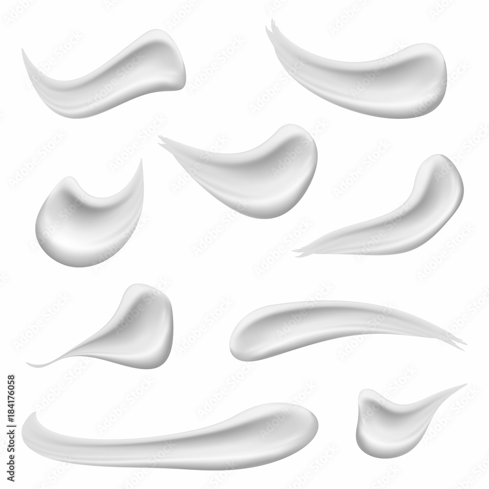 Set of cosmetic white cream texture. Realistic skin cosmetic cream, gel ...