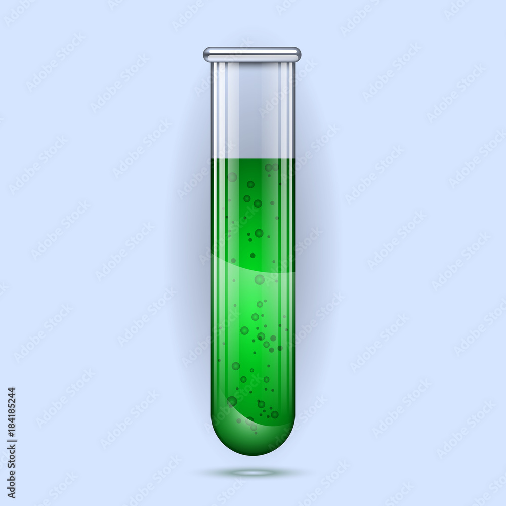 Realistic glass test tube template isolated on light blue background ...