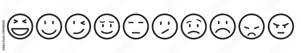 Ten smilies, set smiley emotion, by smilies, cartoon emoticons - stock ...