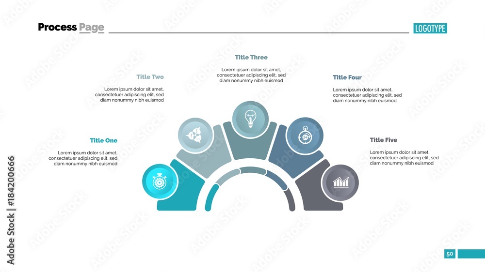 Process Chart with Five Elements Slide Stock Vector | Adobe Stock