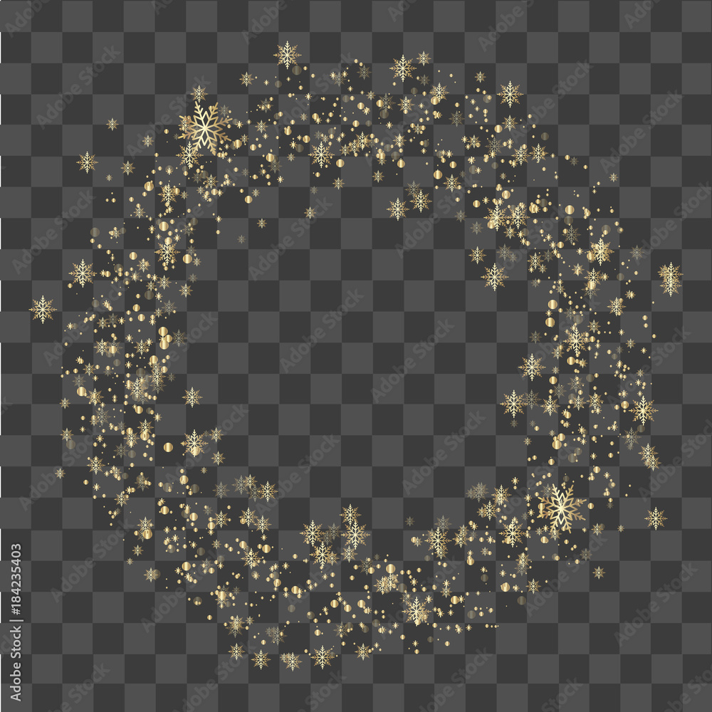 Abstract round glowing lights and gold sparkles on transparent ...