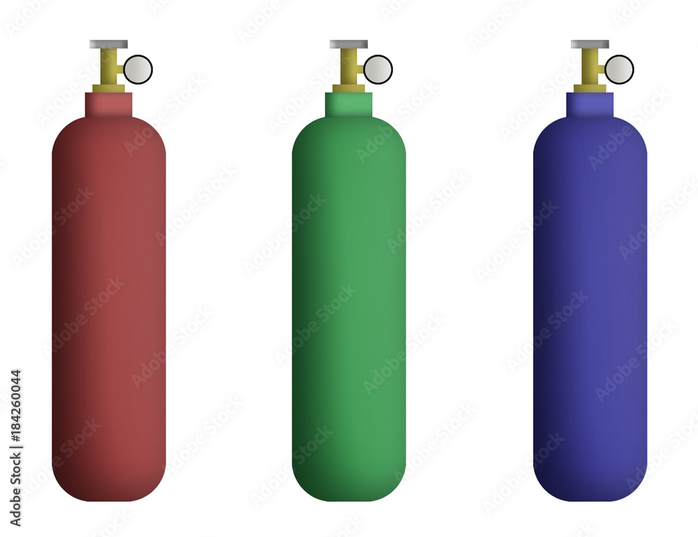 Contenedores de gas de color rojo, verde, y morado. Stock-Illustration ...