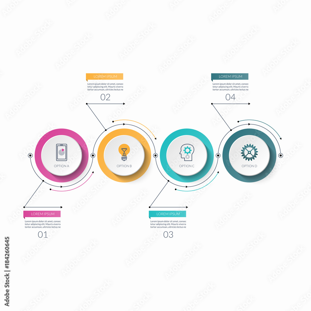 Infographic timeline template with 4 options. Can be used as a chart ...