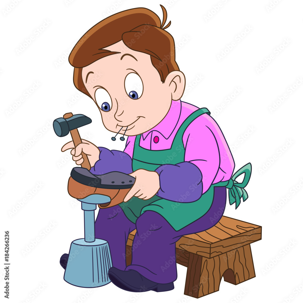 Cartoon shoemaker or cobbler. Design for children's coloring book ...
