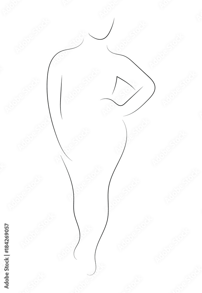 Female figure. Outline of young girl. Stylized slender body. Linear Art ...