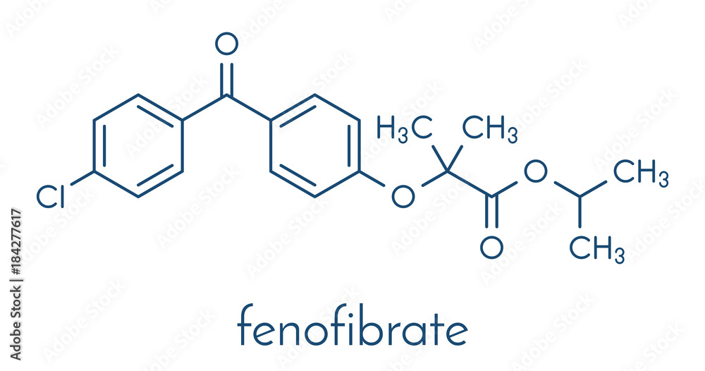 Fenofibrate cholesterol lowering drug (fibrate class) molecule ...