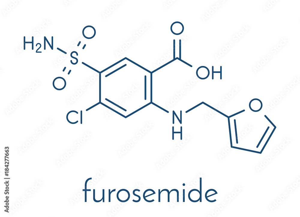 Furosemide diuretic drug molecule. Medically used to treat hypertension ...