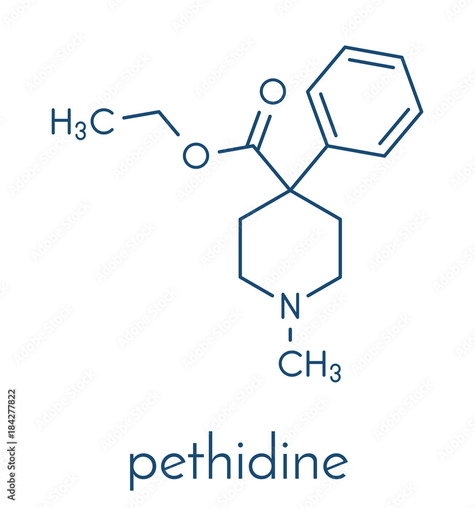 Pethidine opioid analgesic drug molecule. Skeletal formula. Stock ...