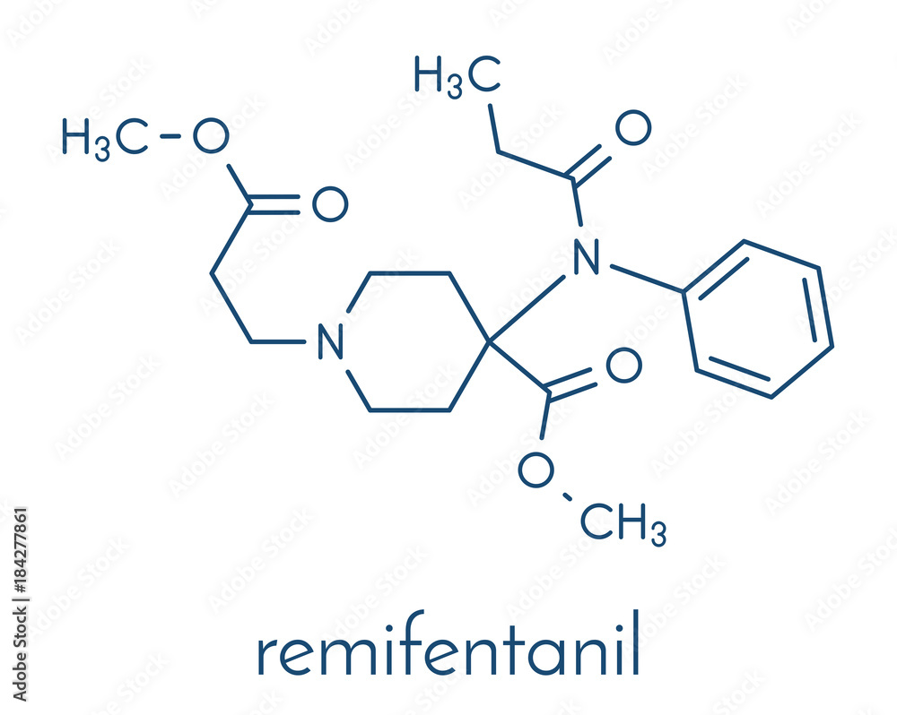 Remifentanil anaesthetic and analgesic drug molecule. Skeletal formula ...
