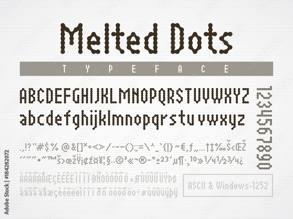 Melted dots pixel font. ASCII Windows-1252 code charts Stock Vector ...