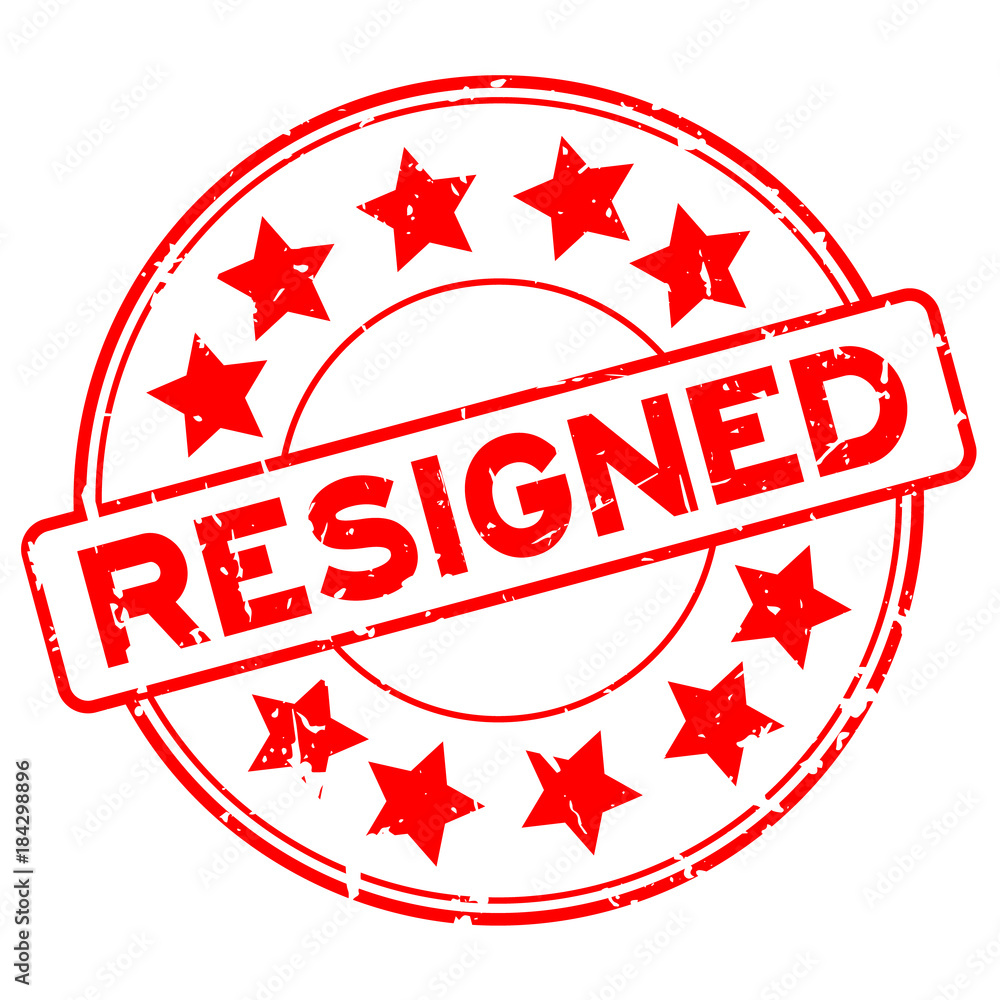 Grunge red resigned wording with star icon round rubber seal stamp on ...