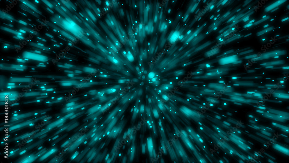 Particle or space traveling. Particle zoom background. 3d rendering ...