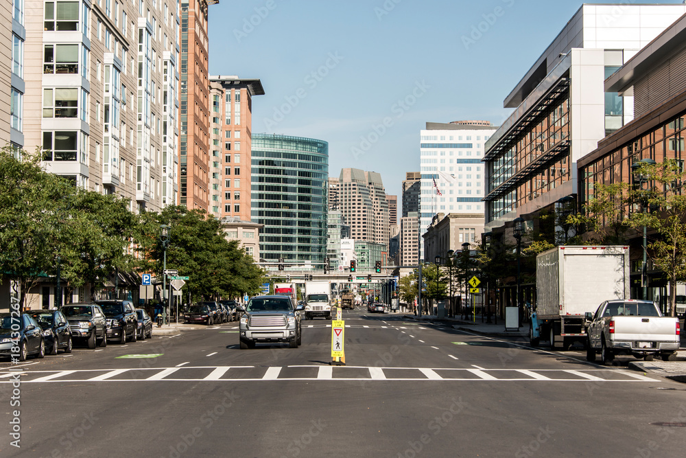 Boston MA USA skyline summer day panoramic view buildings downtown and ...