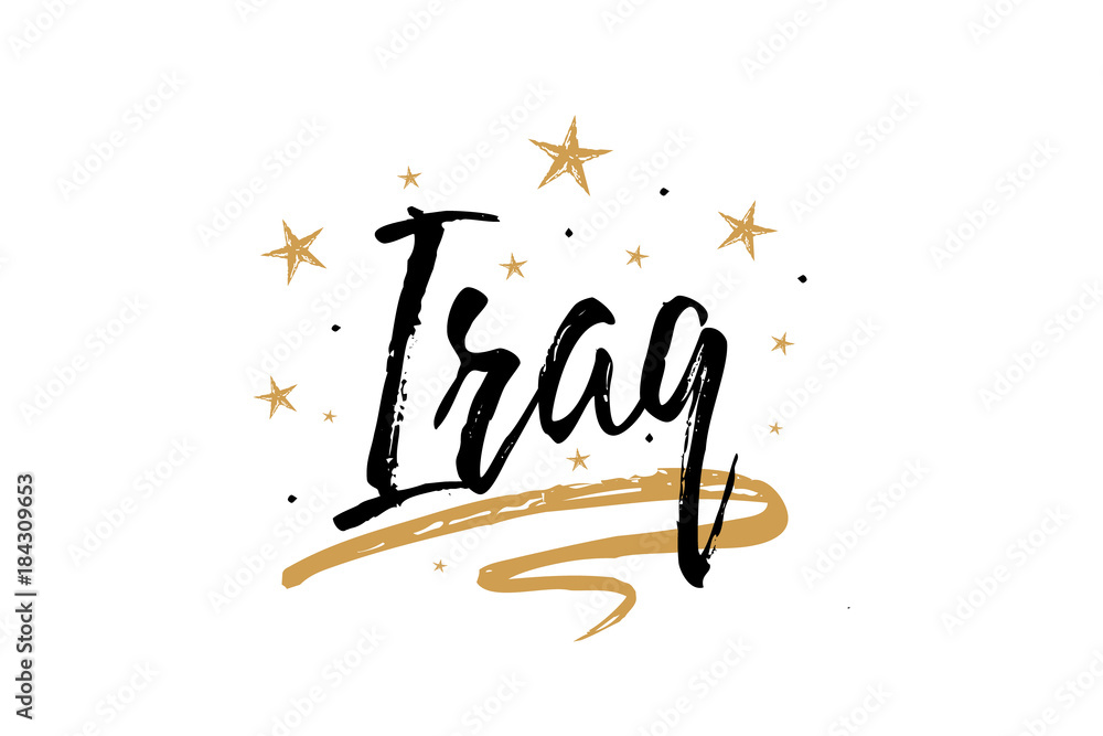 Iraq. Name country word text card, banner script. Beautiful typography ...