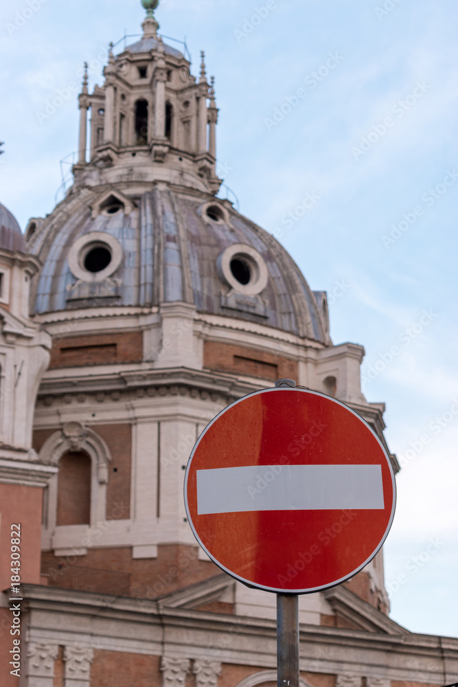 No entry traffic sign in front of italian church Stock Photo | Adobe Stock