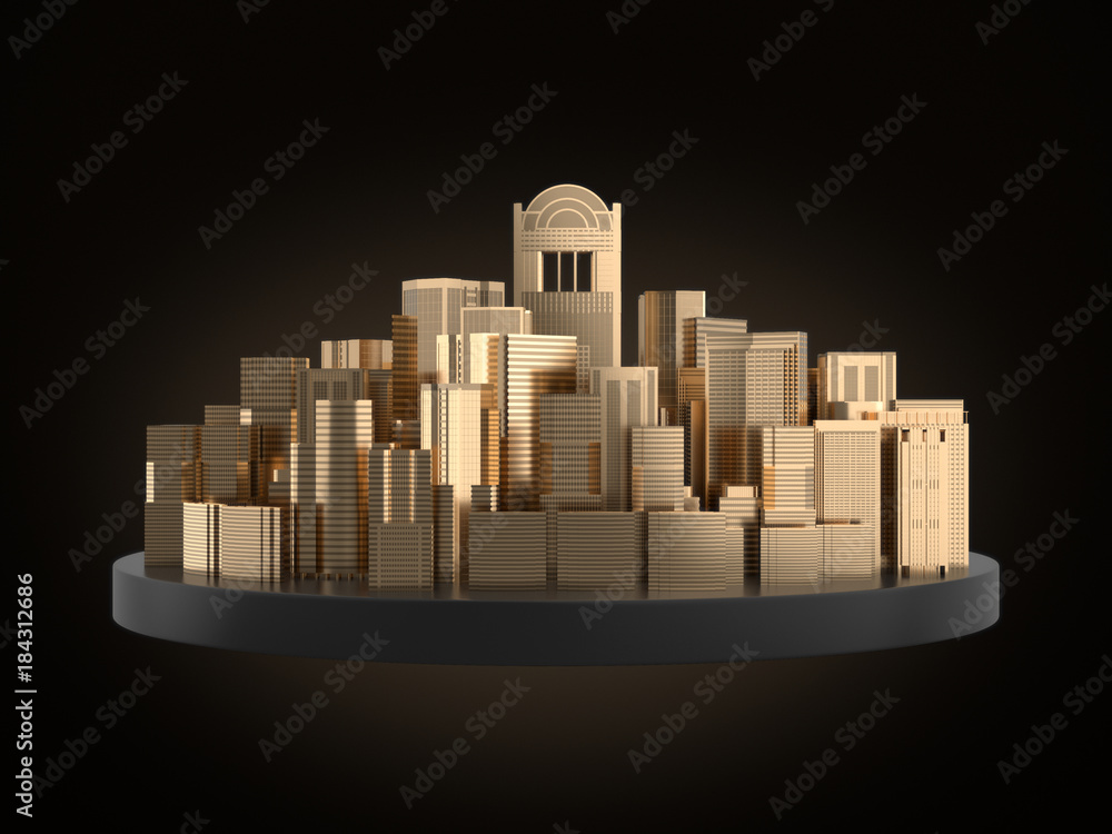gold building model, golden city.3D Rendering Stock Illustration ...