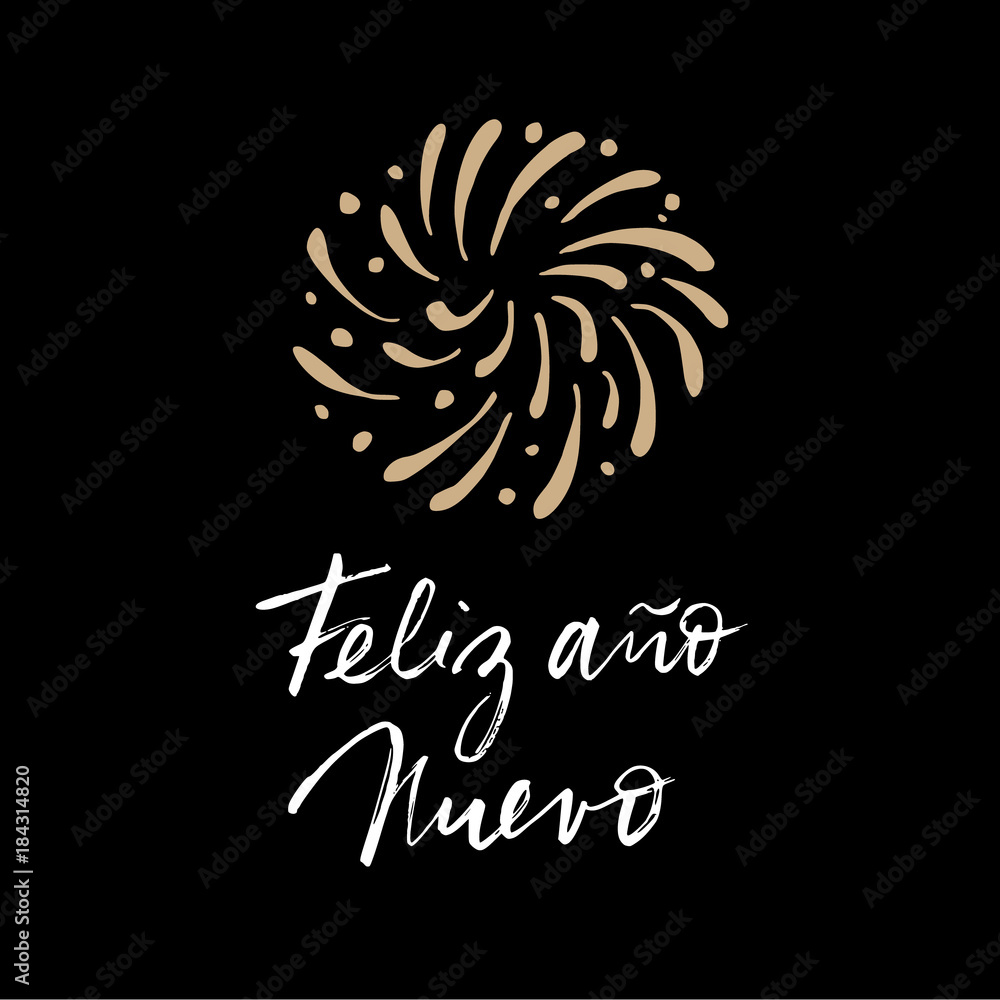Feliz ano nuevo, Spanish Happy New Year greeting card with handwritten ...
