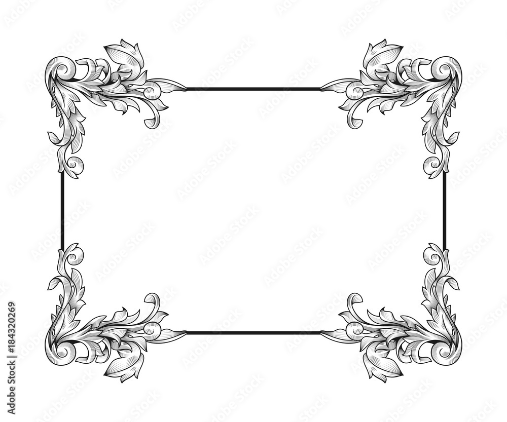 Baroque rococo border frame acanthus filigree vintage floral wedding ...