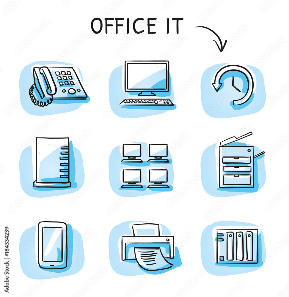 Set with different business and office icons, as chair, desk, light ...