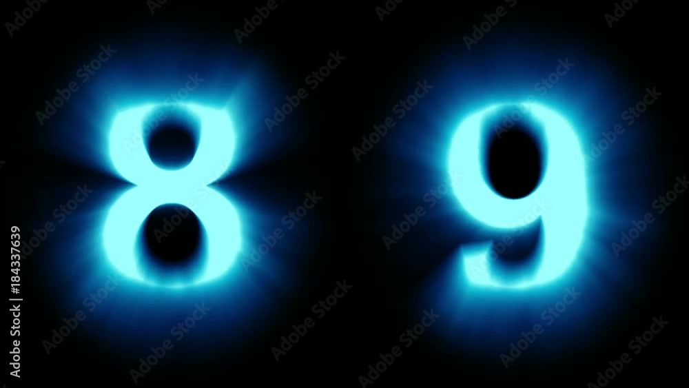 light numbers 8 and 9 - cold blue light - flickering shimmering ...