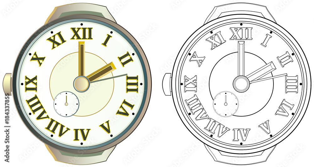 Colorful and black and white pattern of watch. Worksheet for children ...