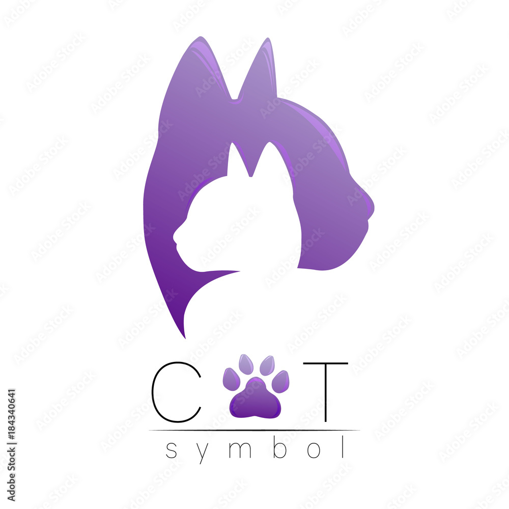 Cat care Logo Violet modern gradient on white background. Isolated ...