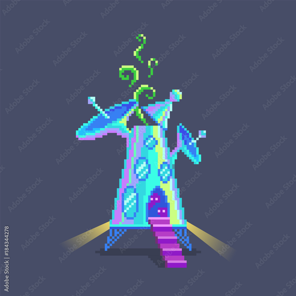 Pixel art cartoon alien spaceship. Stock Vector | Adobe Stock
