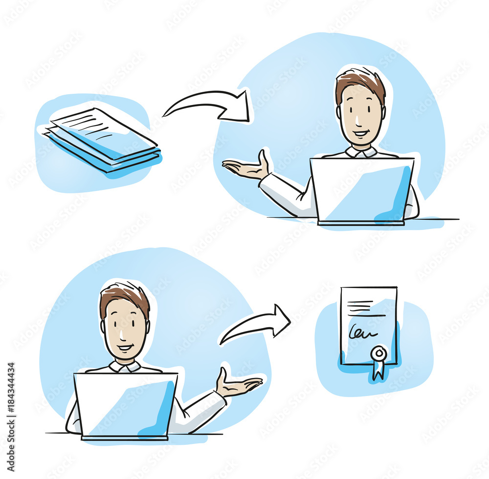 Modern business man looking happy sitting with his computer, handling ...