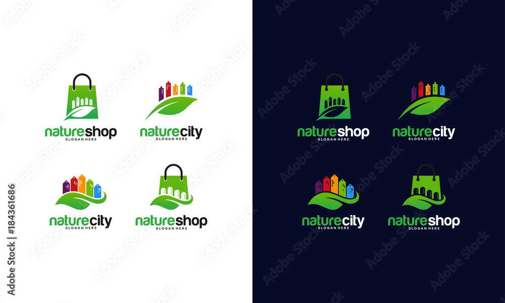 Set Nature Shop Center logo template designs, Nature Shop City logo ...