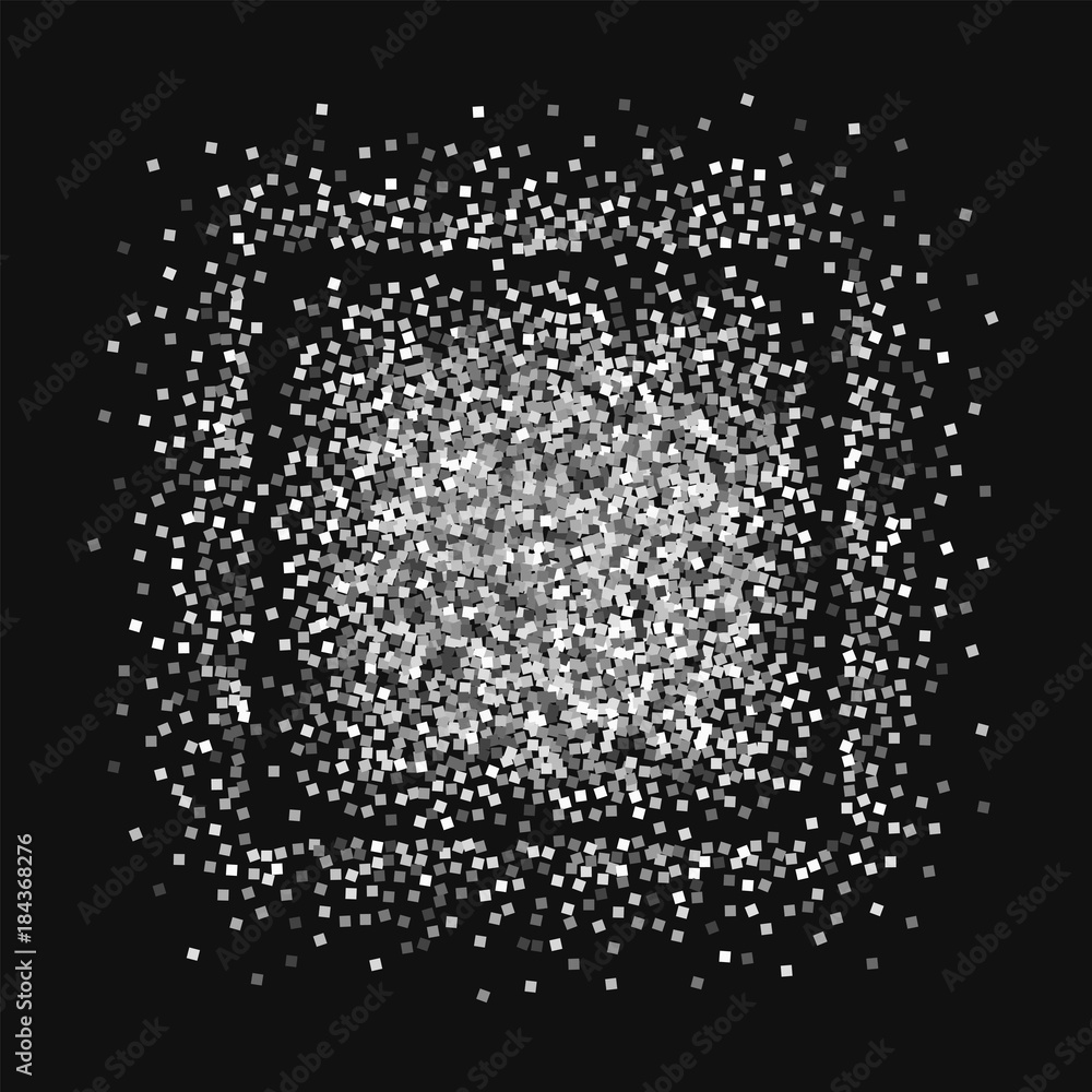 Silver glitter. Square shape with silver glitter on black background ...